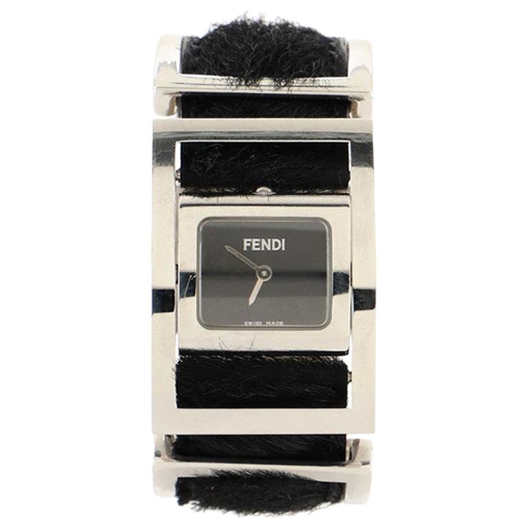 Fendi Flip Face Quartz Watch Stainless Steel and Faux Fur 26 at 1stDibs