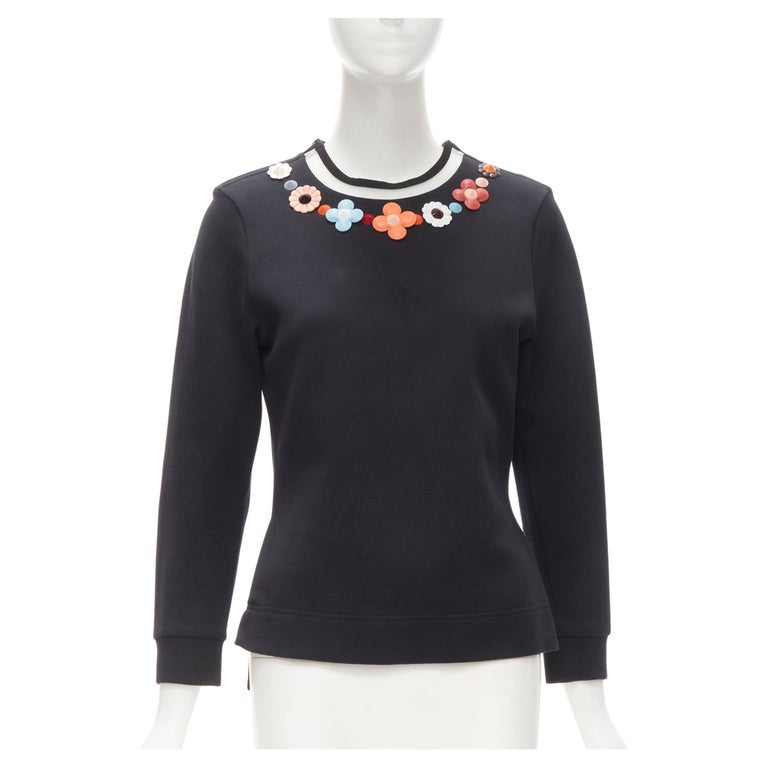 FENDI Flowerland leather spike stud mesh crew neck pullover sweater S ...