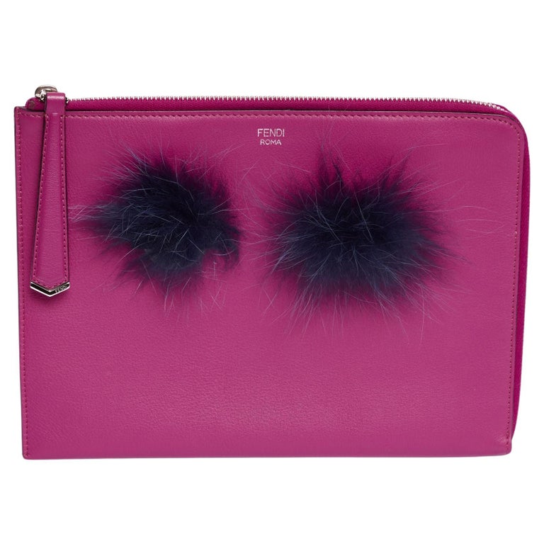 Fendi Fuchsia Leather Monster Clutch For Sale at 1stDibs