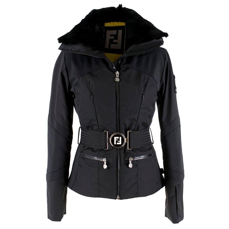 Fendi Fur Trim Black Padded Ski Jacket estimated size M at 1stDibs