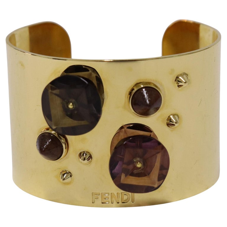 Fendi Gemstone Embellished Wide Cuff Bracelet For Sale at 1stDibs