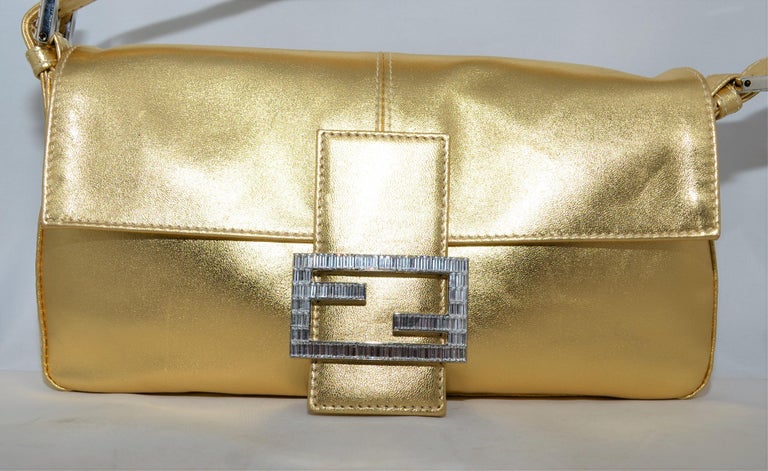 Fendi Gold Baguette Shoulder Bag with Rhinestone Buckle at 1stDibs