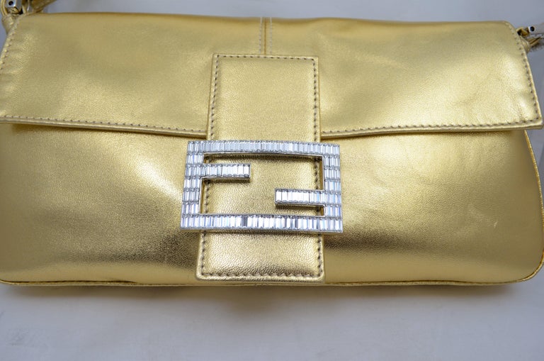 Fendi Gold Baguette Shoulder Bag with Rhinestone Buckle at 1stDibs