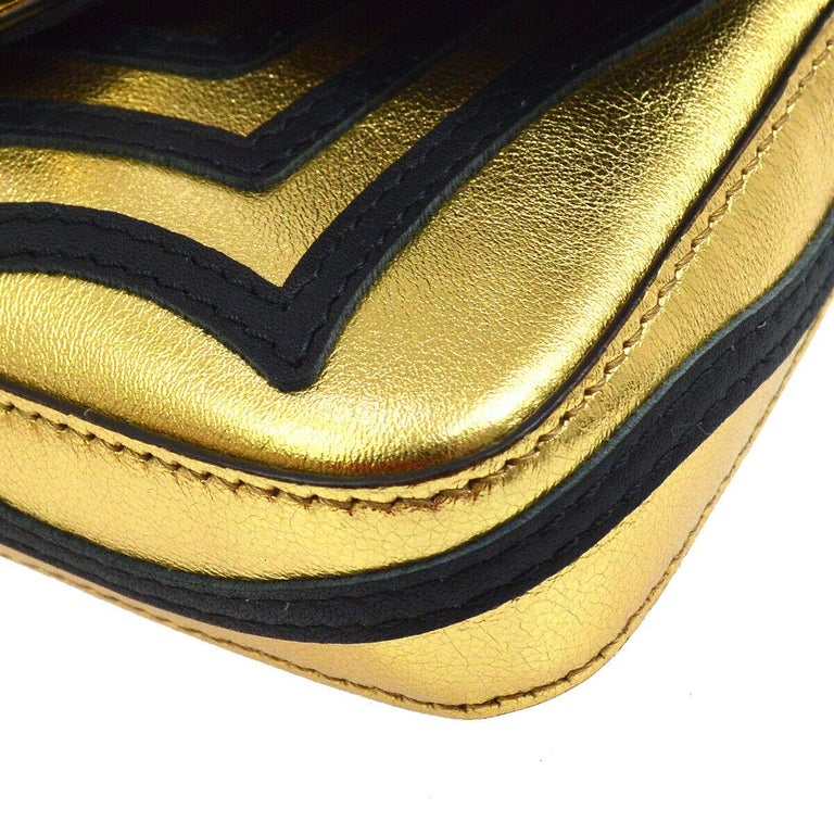 Fendi Gold Black Leather Mini Evening Shoulder Flap Bag For Sale at 1stDibs