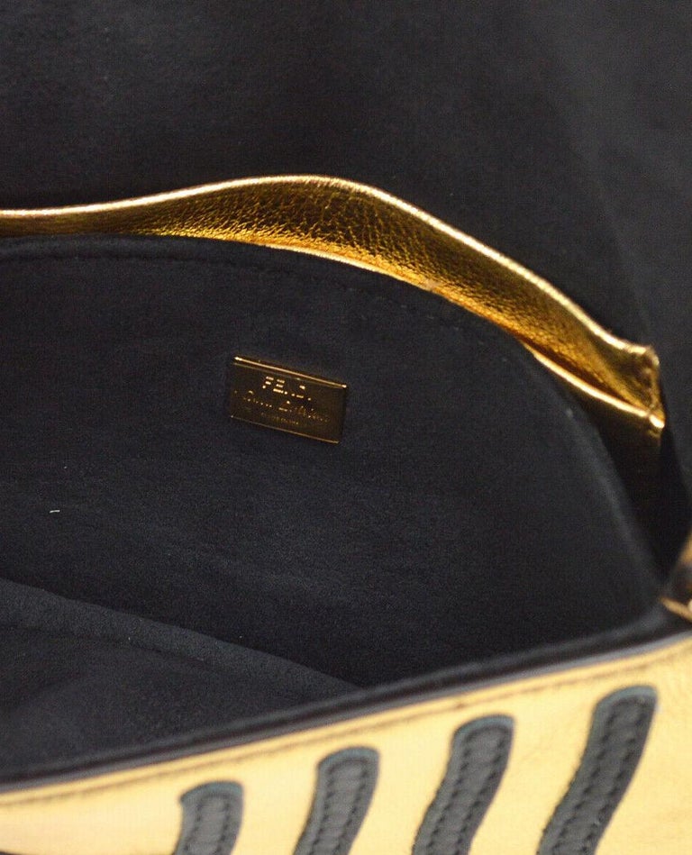 Fendi Gold Black Leather Mini Evening Shoulder Flap Bag For Sale at 1stDibs