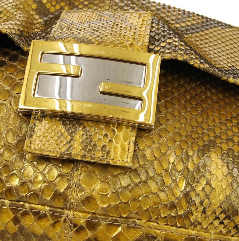 Fendi Gold Cognac Snakeskin Large Logo Top Handle Shoulder Pochette ...