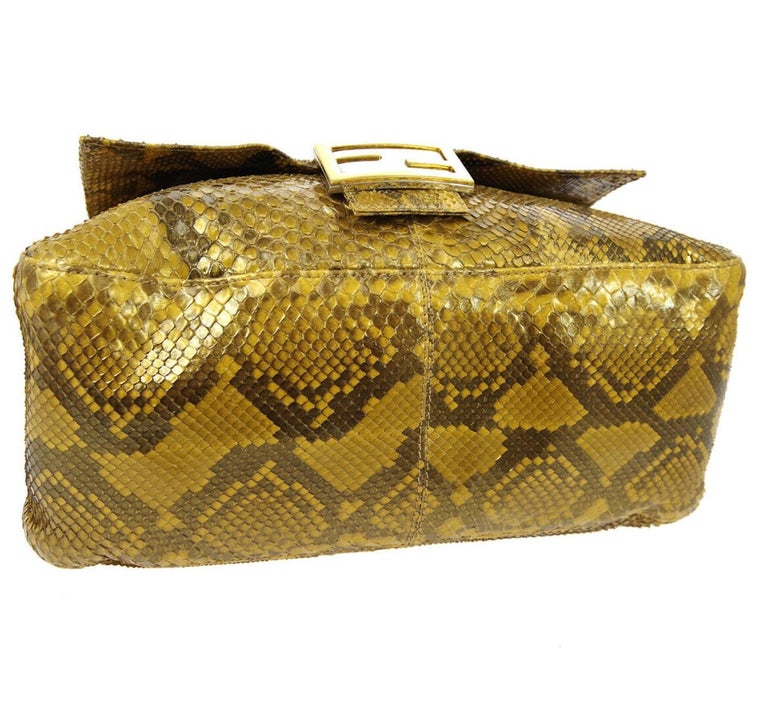 Fendi Gold Cognac Snakeskin Large Logo Top Handle Shoulder Pochette ...