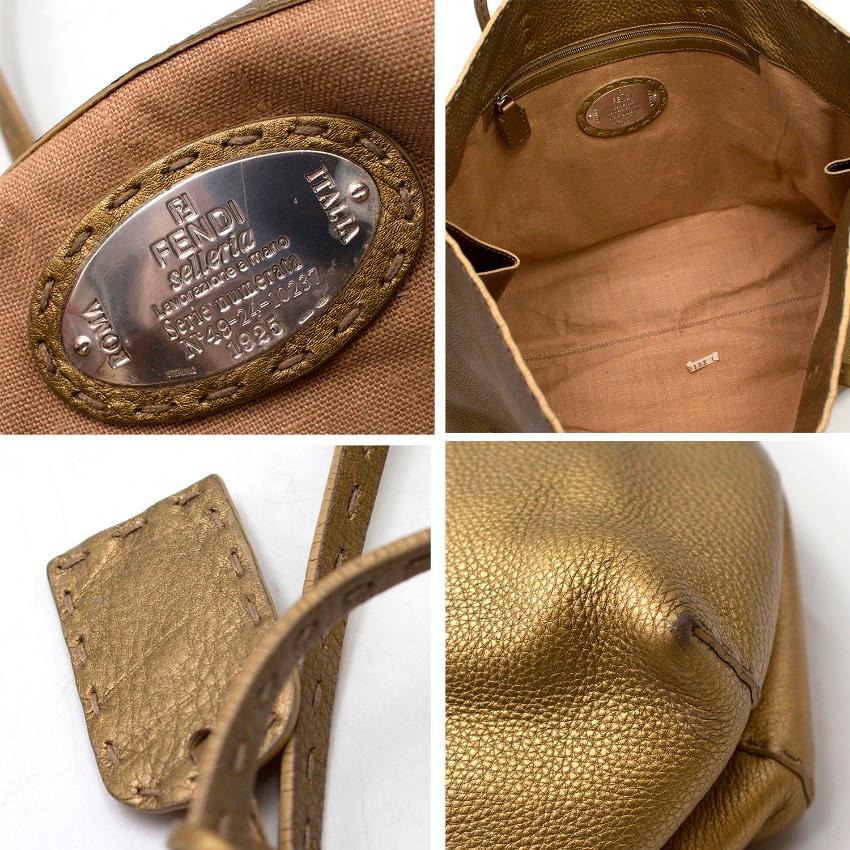 Fendi Gold Metallic Leather Shoulder Tote For Sale at 1stDibs