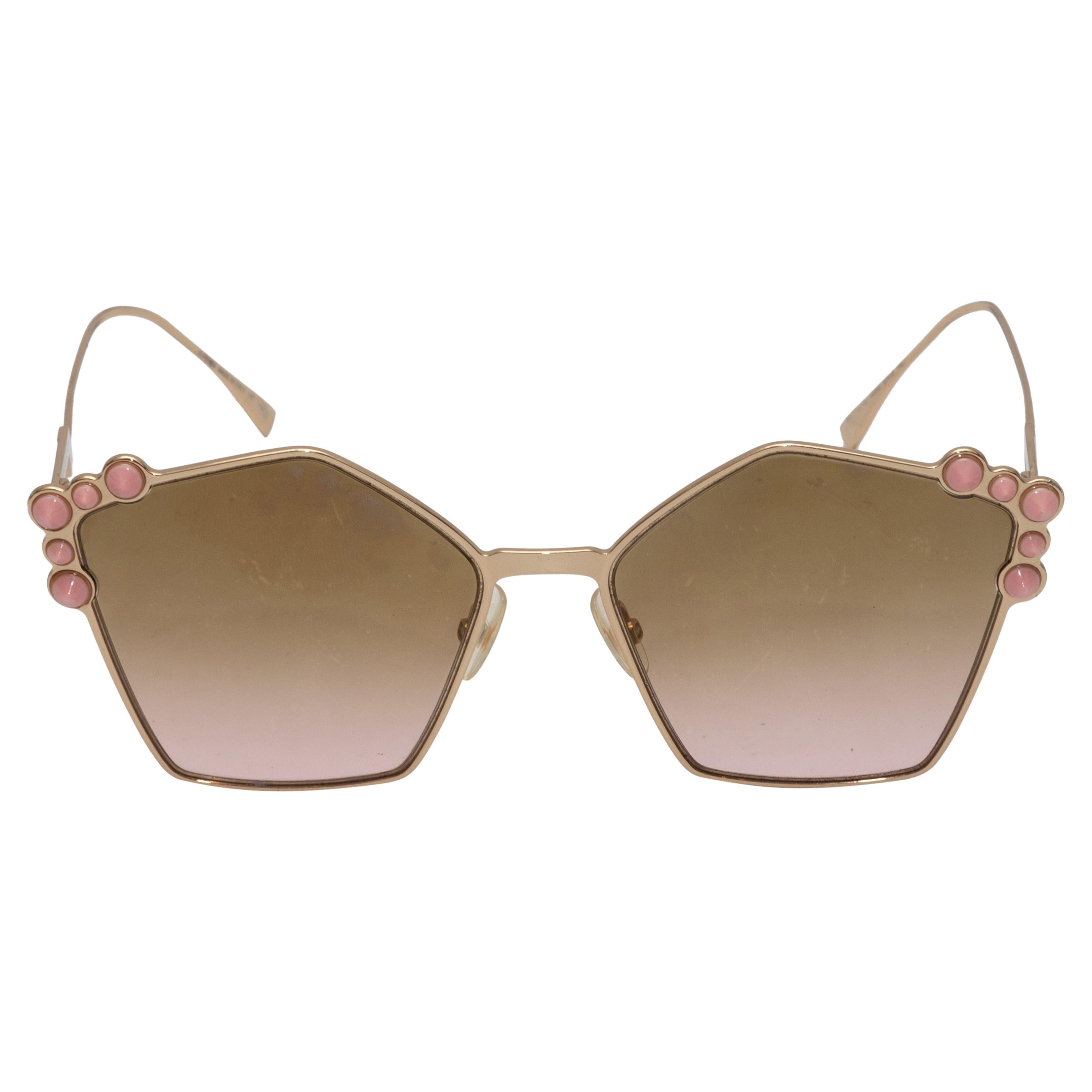 Fendi Gold and Pink Oversized Geometric Sunglasses For Sale at 1stDibs