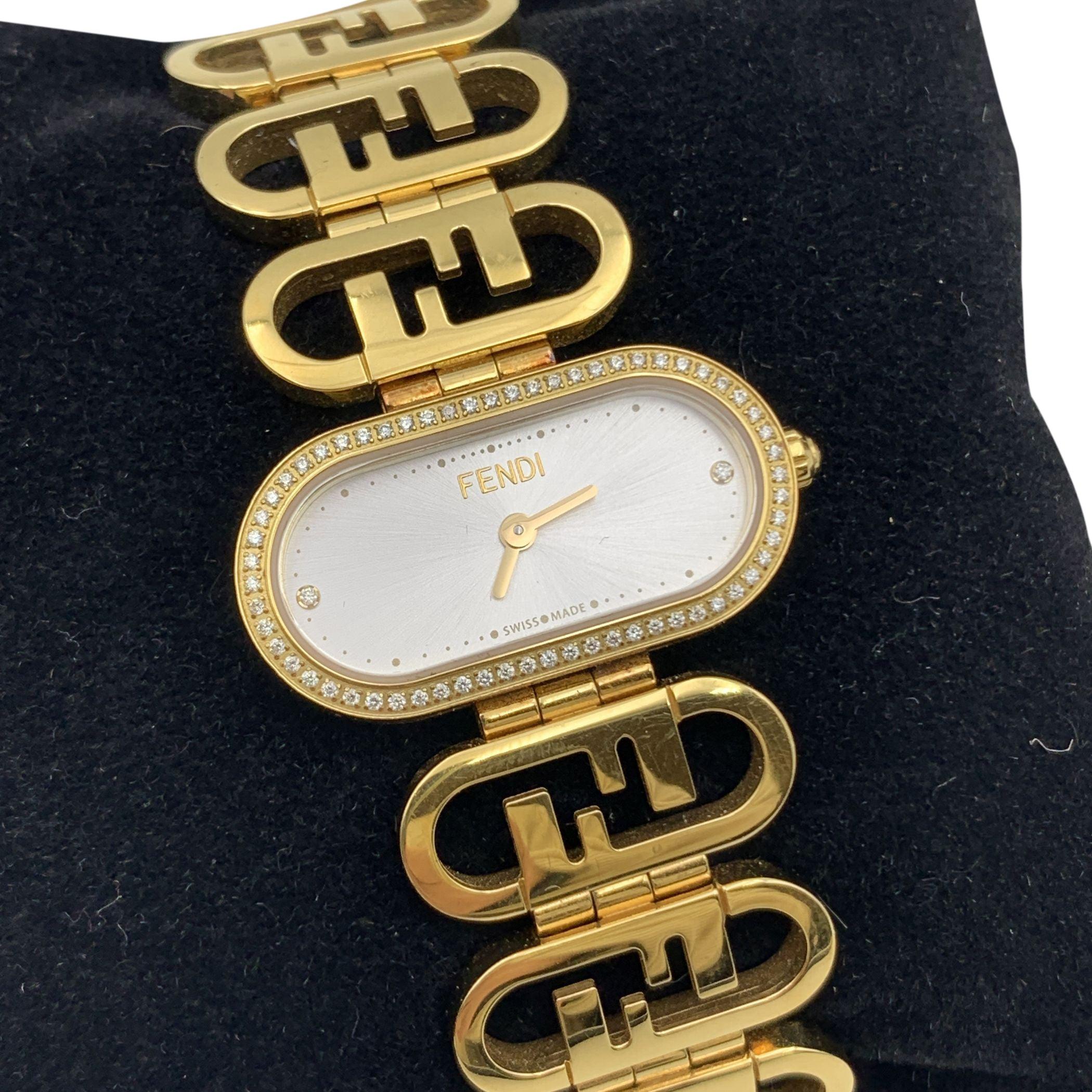 Fendi Gold Stainless Steel Diamonds O'Lock Horizontal Watch at 1stDibs