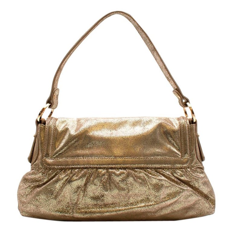 Fendi Gold Suede Vintage Flap Bag For Sale at 1stDibs