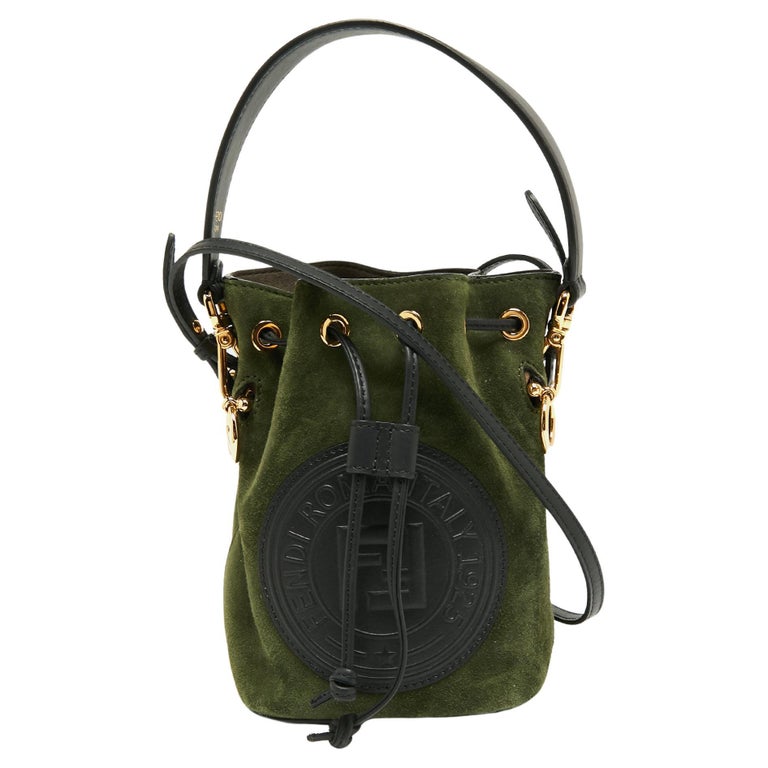 Fendi Green/Black Leather and Suede Mini Mon Tresor Drawstring Bucket ...