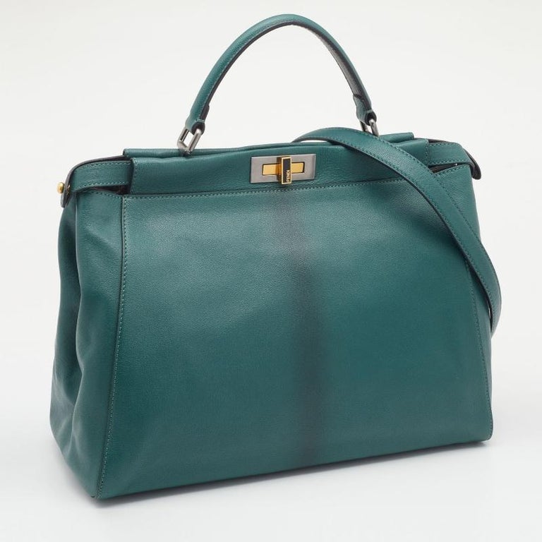 Fendi Green Leather Large Peekaboo Top Handle Bag For Sale At 1stdibs