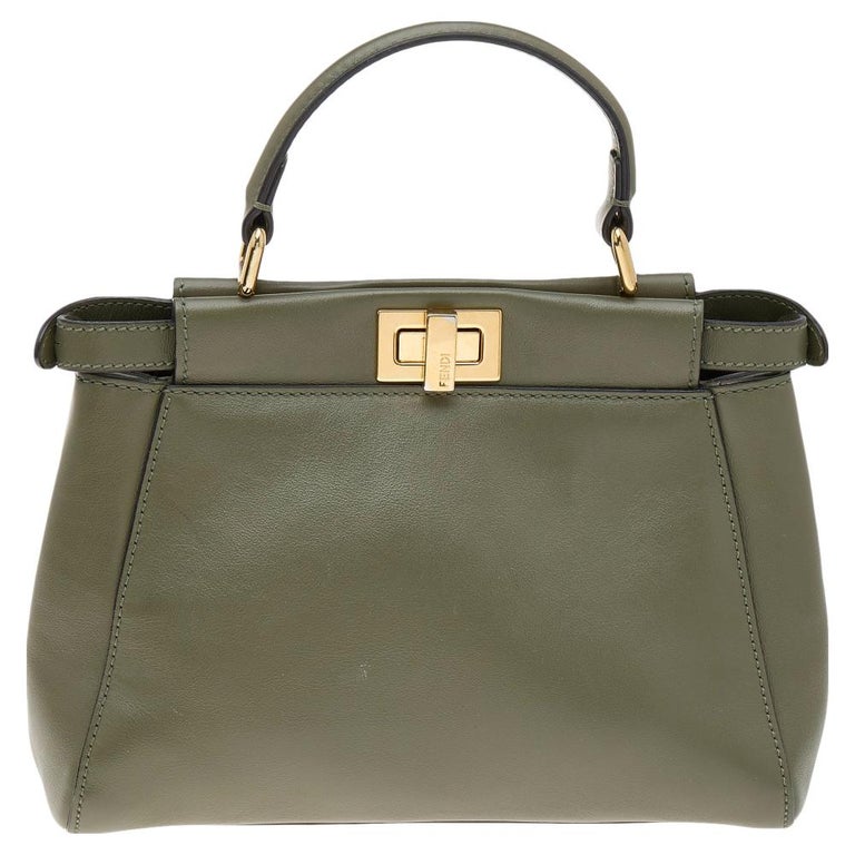Fendi Green Leather Peekaboo Top Handle Bag At 1stdibs