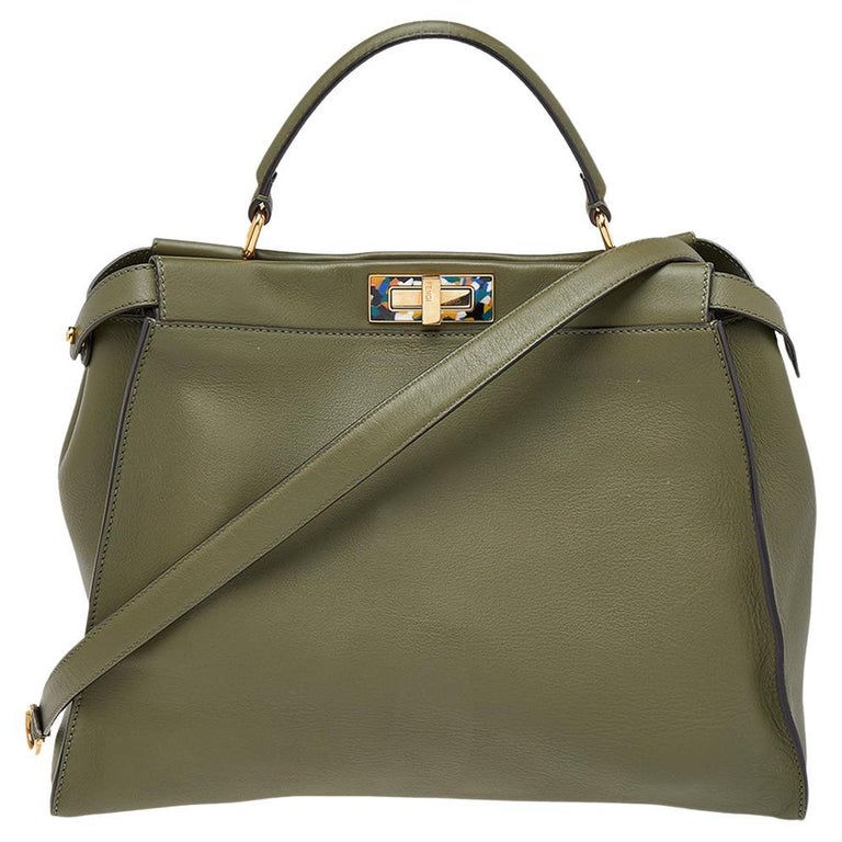 Fendi Green Leather Peekaboo Top Handle Bag At 1stdibs