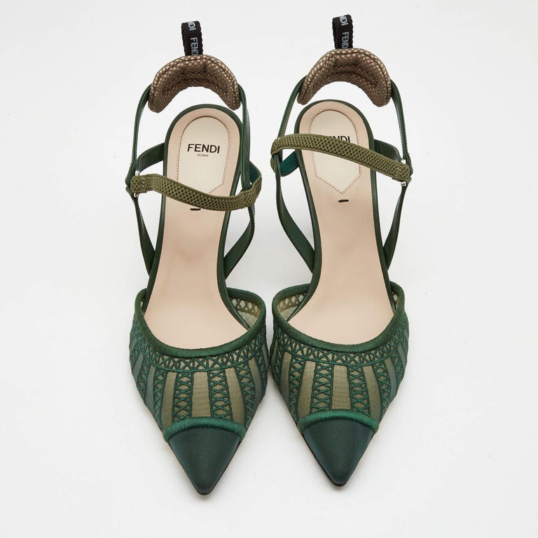 Fendi Green Mesh and Leather Colibri Pumps Size 39 For Sale at 1stDibs
