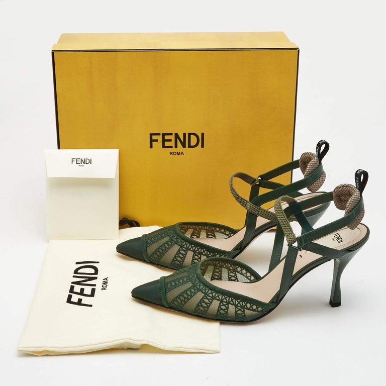Fendi Green Mesh and Leather Colibri Pumps Size 39 For Sale at 1stDibs