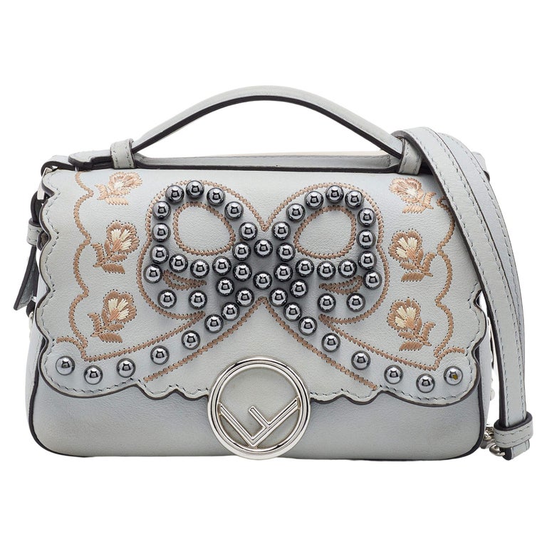 Fendi Grey/Beige Embellished Leather Micro Double Baguette Bag For Sale ...