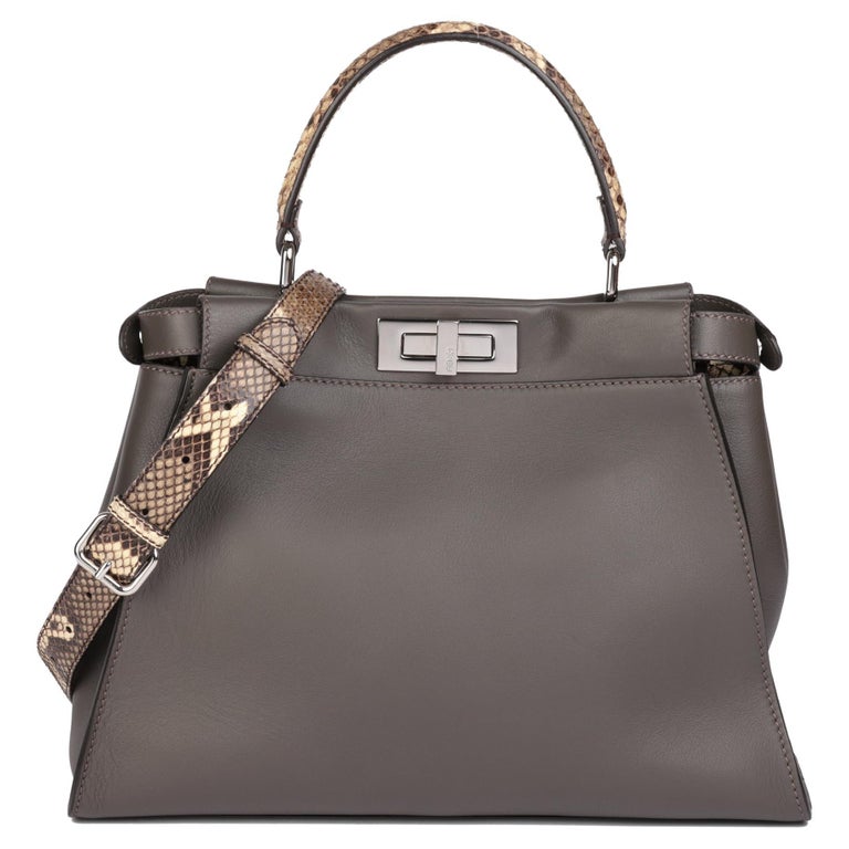 FENDI Grey Calfskin Leather, Natural and Electric Blue Python Leather ...