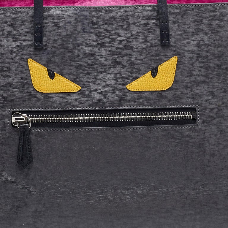 Fendi Grey/Fuchsia Leather Monster Roll Tote For Sale at 1stDibs