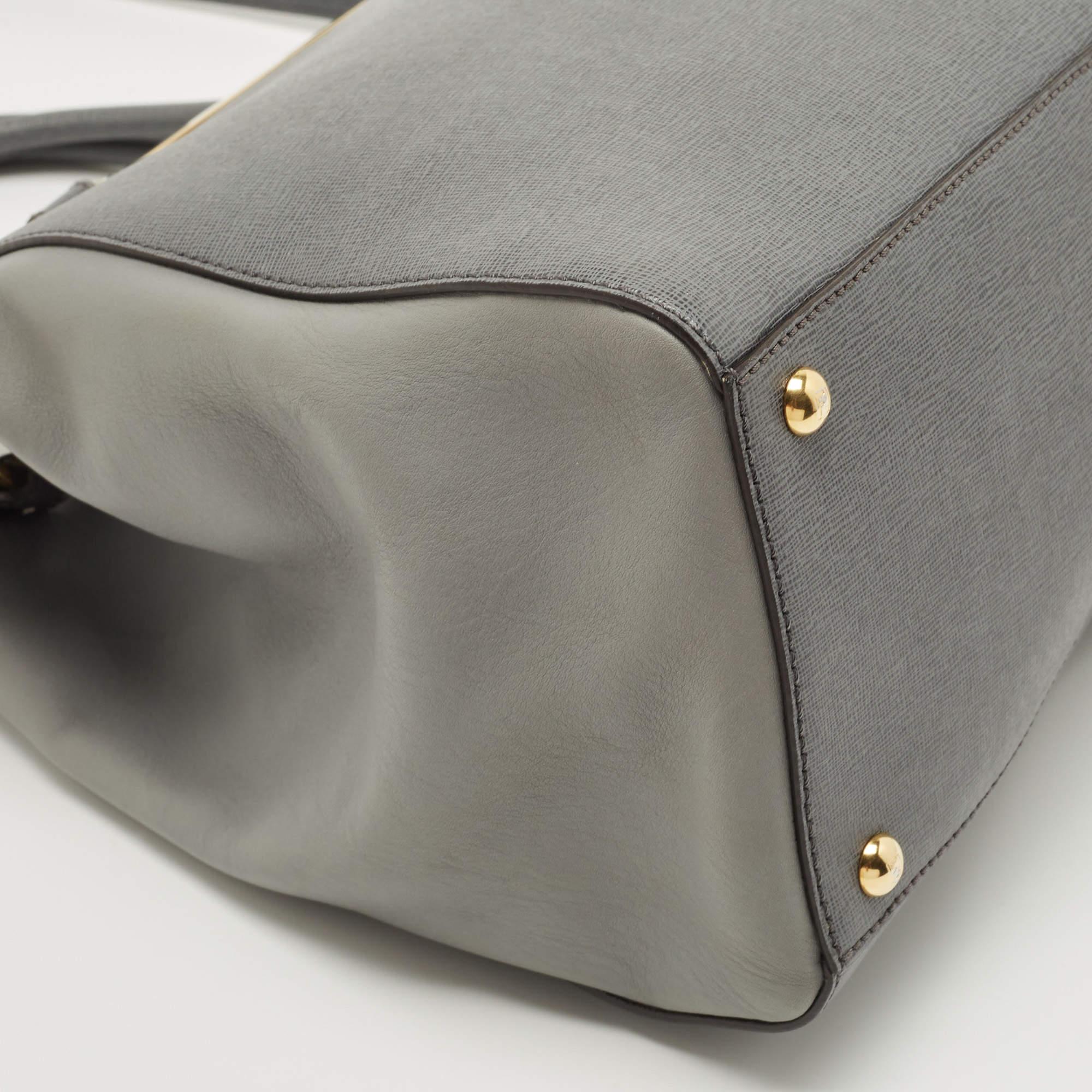 Fendi Grey Leather Medium 2Jours Tote For Sale at 1stDibs