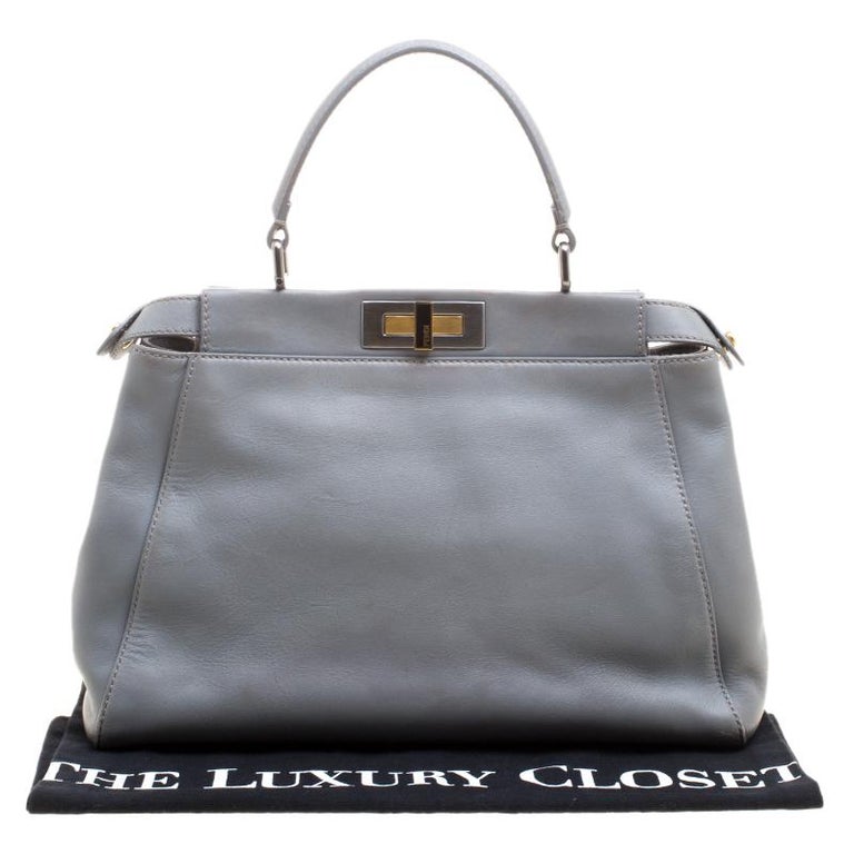 Fendi Grey Leather Medium Peekaboo Top Handle Bag For Sale At 1stdibs