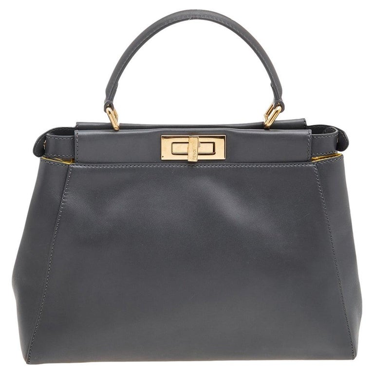 Fendi Grey Leather Medium Peekaboo Top Handle Bag At 1stdibs