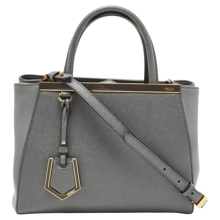 Fendi Grey Leather Petite 2Jours Tote For Sale at 1stDibs