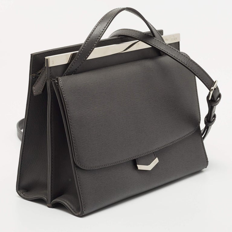 Fendi Grey Leather Small Demi Jour Top Handle Bag For Sale at 1stDibs