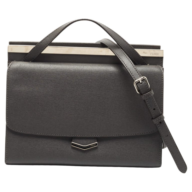 Fendi Grey Leather Small Demi Jour Top Handle Bag For Sale at 1stDibs