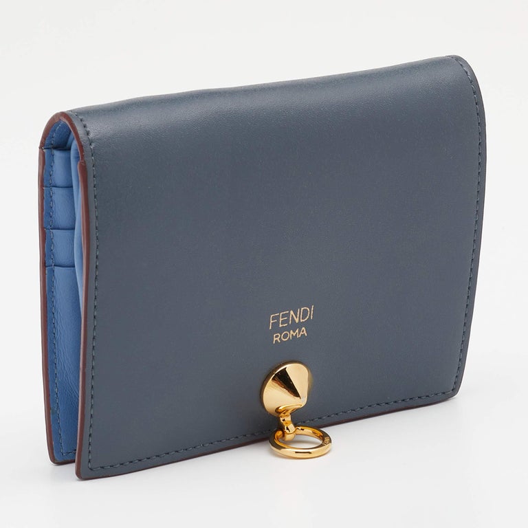 Fendi Grey/ Light Blue Leather By The Way Bifold Wallet For Sale at 1stDibs