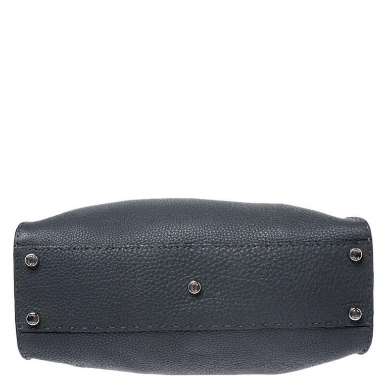 Fendi Grey Selleria Leather Medium Peekaboo Top Handle Bag For Sale At