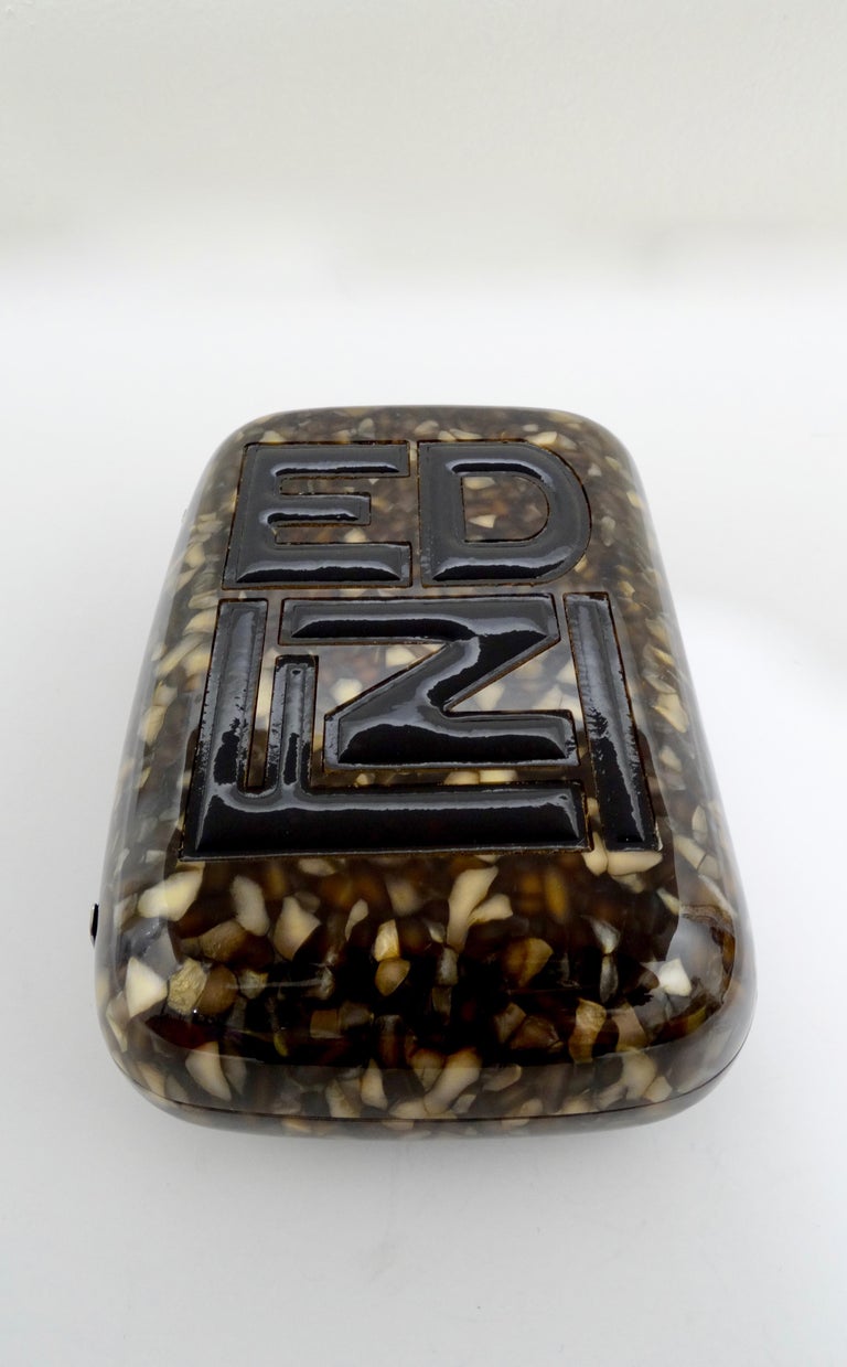 Fendi Hard Case Logo Clutch For Sale at 1stDibs