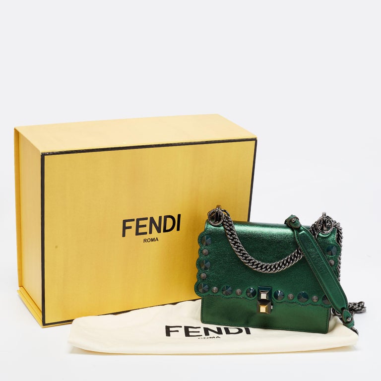 Fendi Jade Green Leather Small Scalloped Kan I Shoulder Bag For Sale at ...