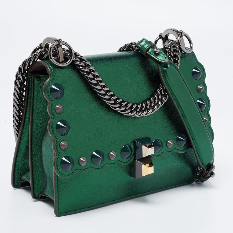 Fendi Jade Green Leather Small Scalloped Kan I Shoulder Bag For Sale at ...