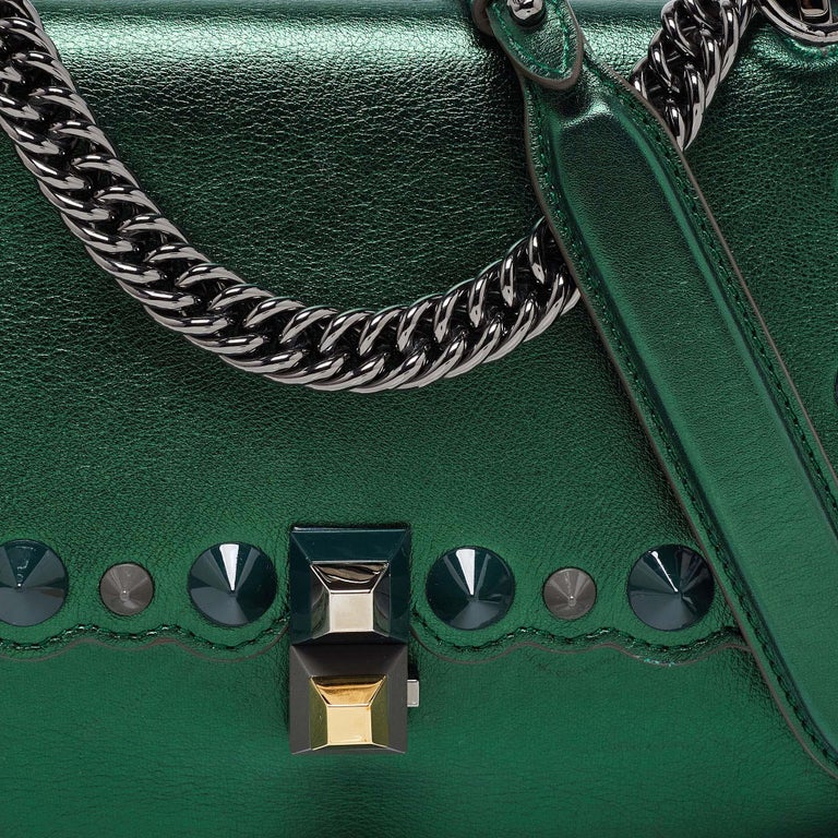 Fendi Jade Green Leather Small Scalloped Kan I Shoulder Bag For Sale at ...