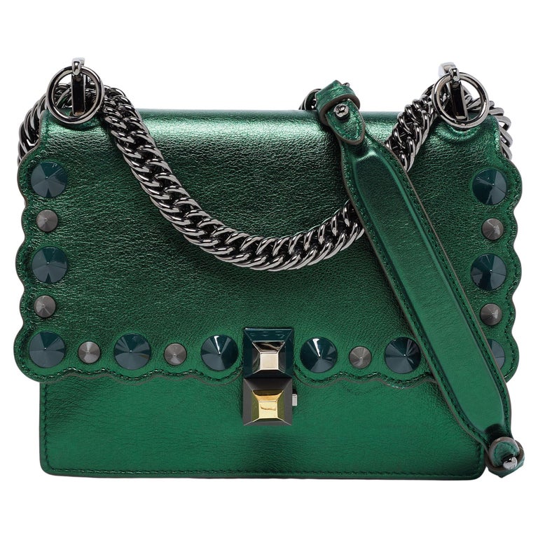 Fendi Jade Green Leather Small Scalloped Kan I Shoulder Bag For Sale at ...
