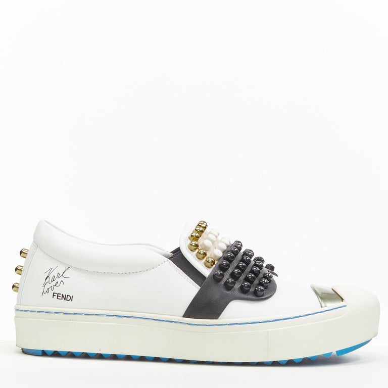 FENDI Karl Loves studded Karlito white leather skate sneakers EU36.5 ...