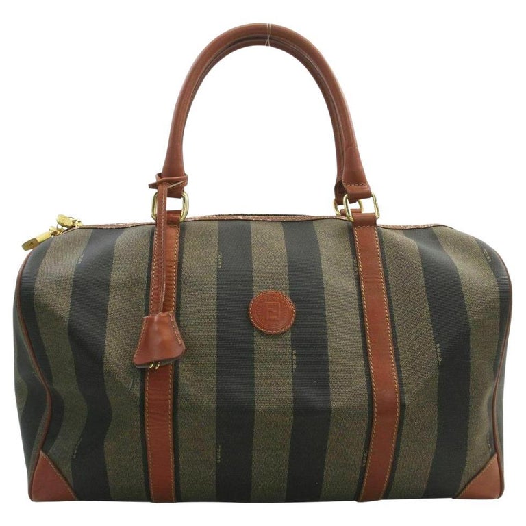Fendi Khaki Olive Pequin Strip Boston Duffle 860973 For Sale at 1stDibs