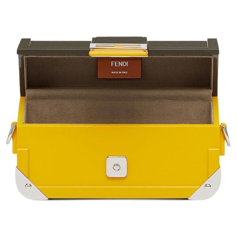 Fendi Khaki/Yellow Plexiglass And Leather Baguette Trunk Mini Bag For ...