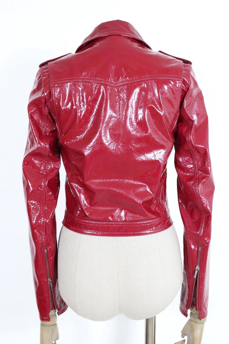 Fendi Leather Patent Red Biker Jacket at 1stDibs