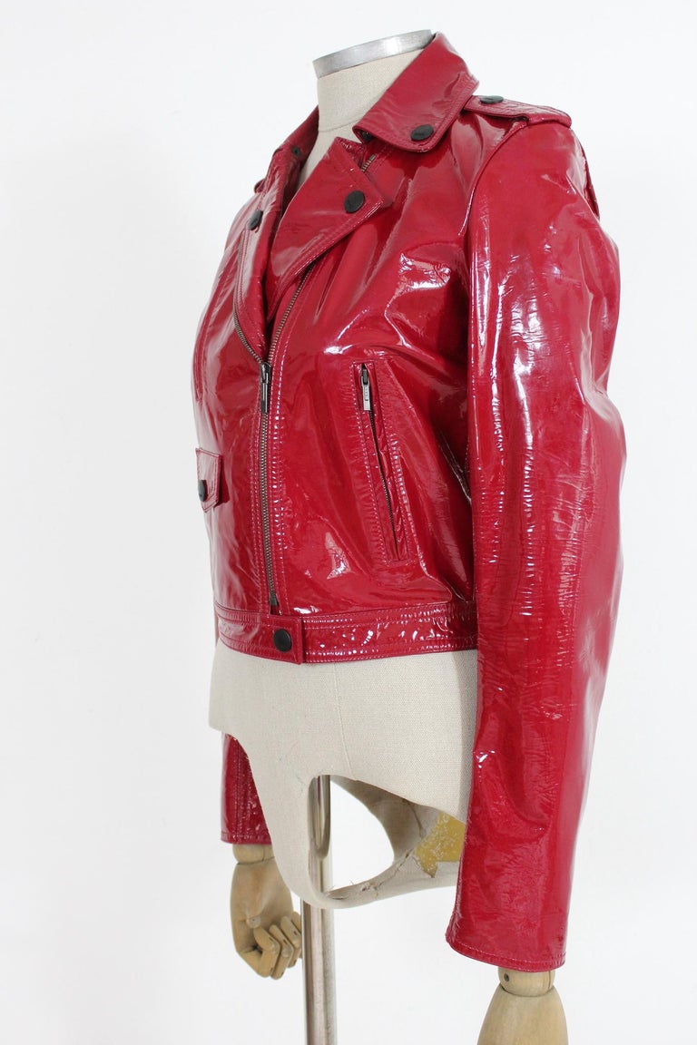 Fendi Leather Patent Red Biker Jacket at 1stDibs
