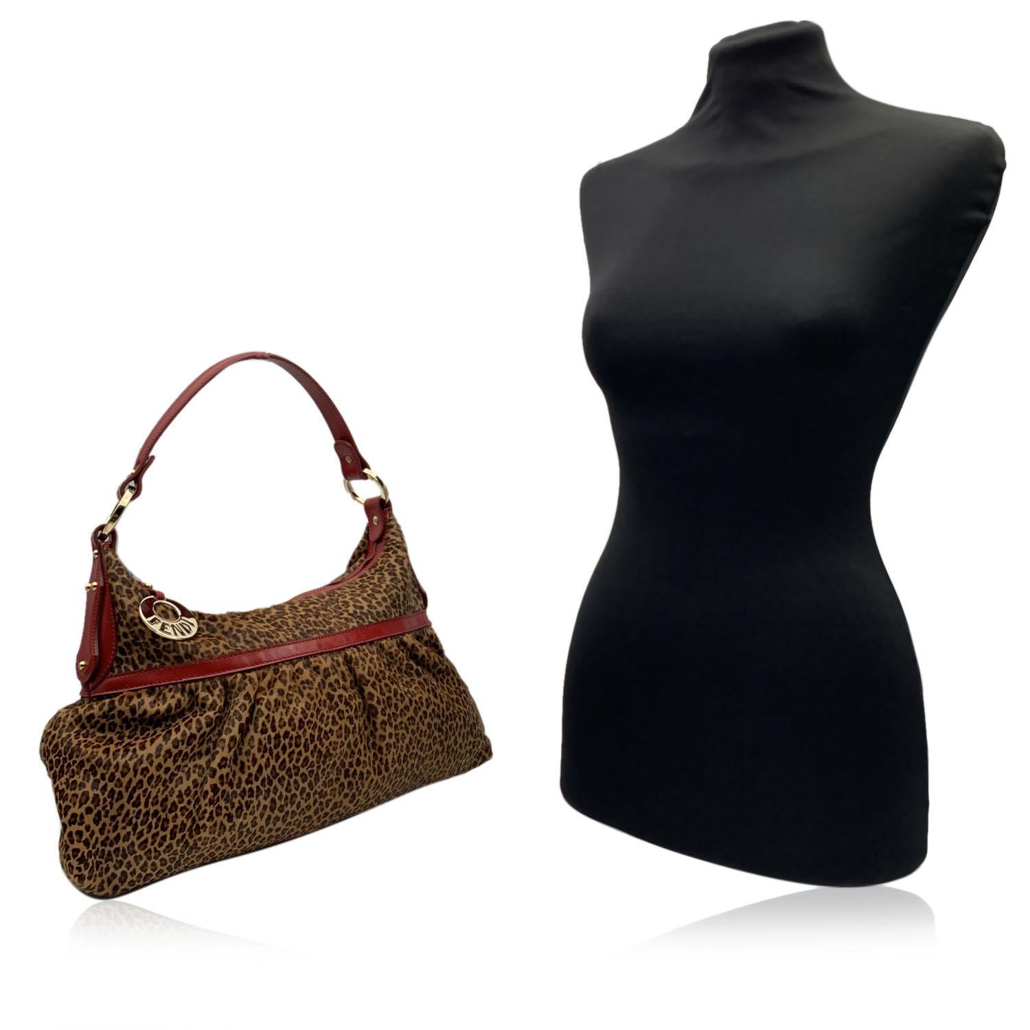 Fendi Leopard Pony Hair Chef Tote Shoulder Bag with Red Leather Trim ...