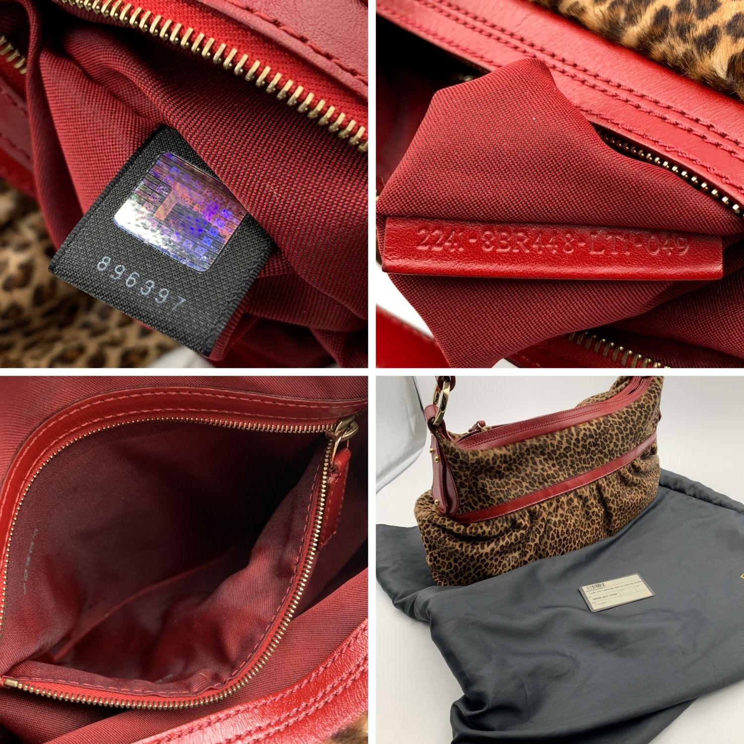 Fendi Leopard Pony Hair Chef Tote Shoulder Bag with Red Leather Trim ...
