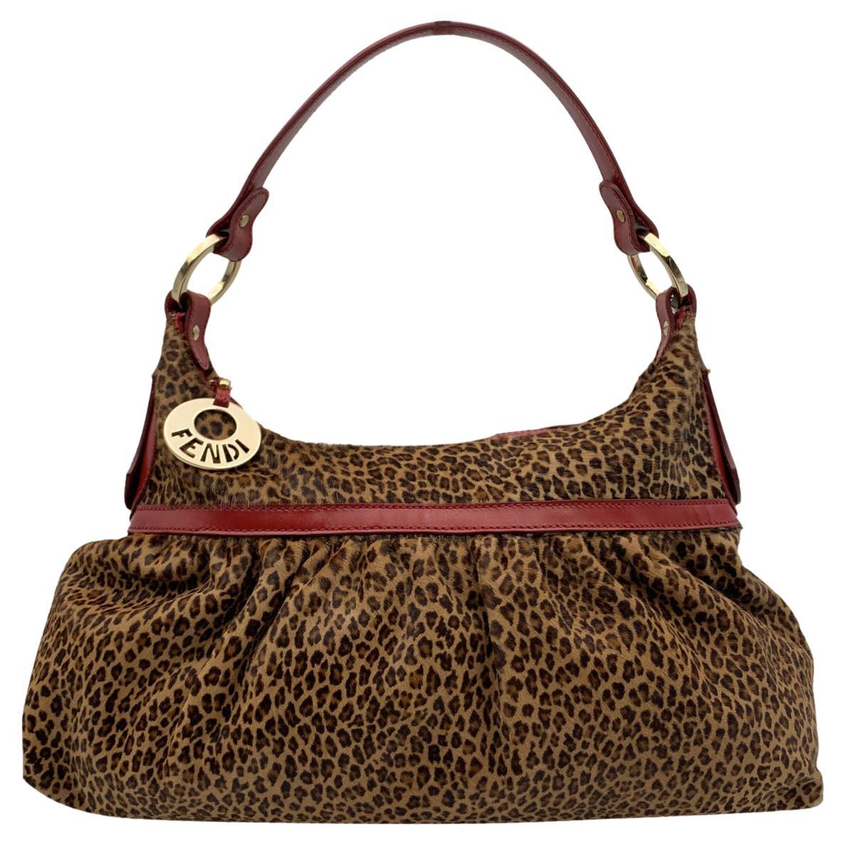 Fendi Leopard Pony Hair Chef Tote Shoulder Bag with Red Leather Trim ...