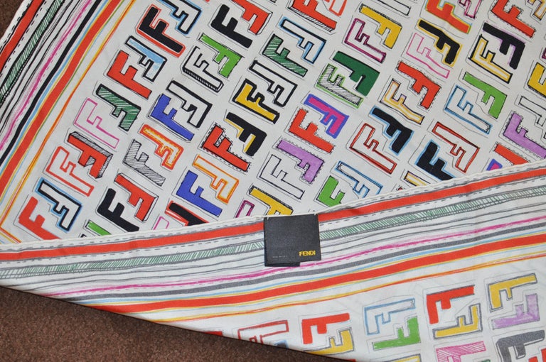 Fendi Letter Print "F" Silk Scarf 22" x 22.5" As New at 1stDibs