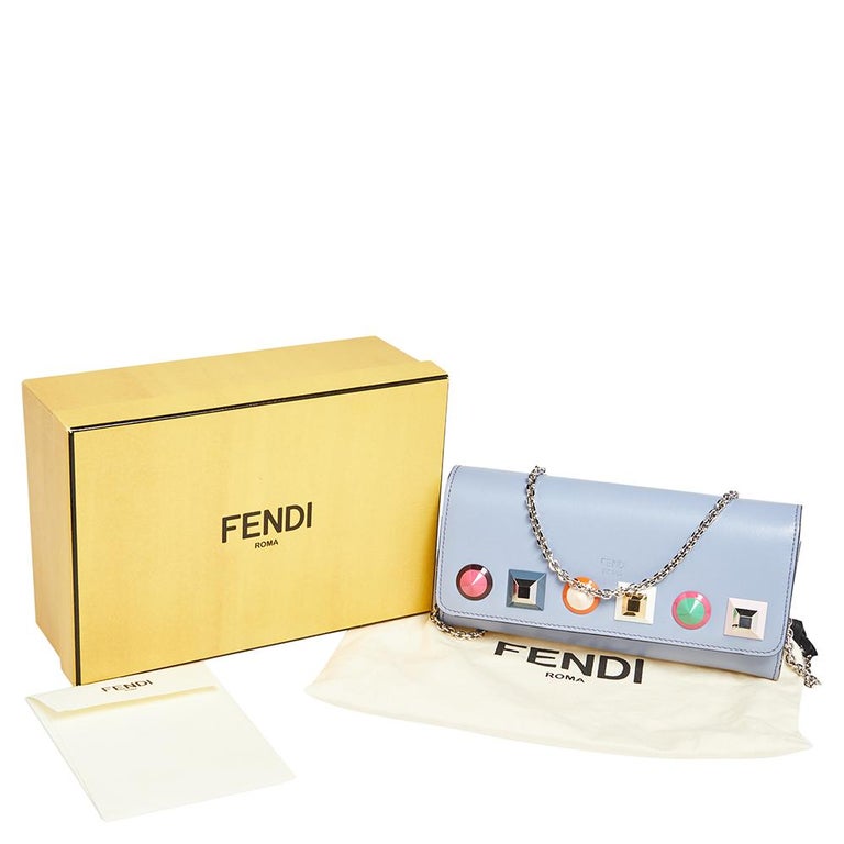 Fendi Light Blue Leather Studded Flap Wallet On Chain at 1stDibs