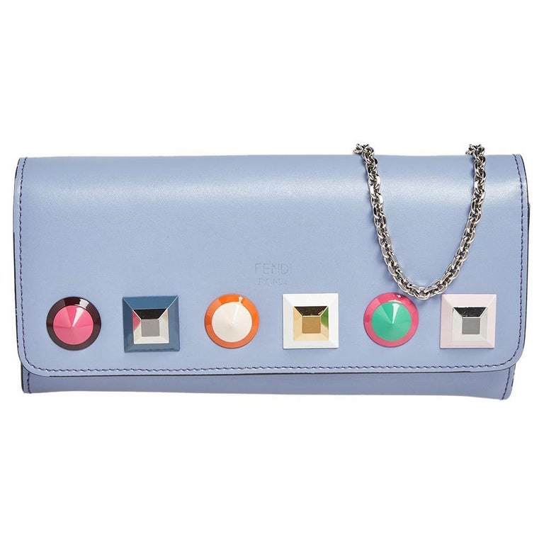 Fendi Light Blue Leather Studded Flap Wallet On Chain at 1stDibs