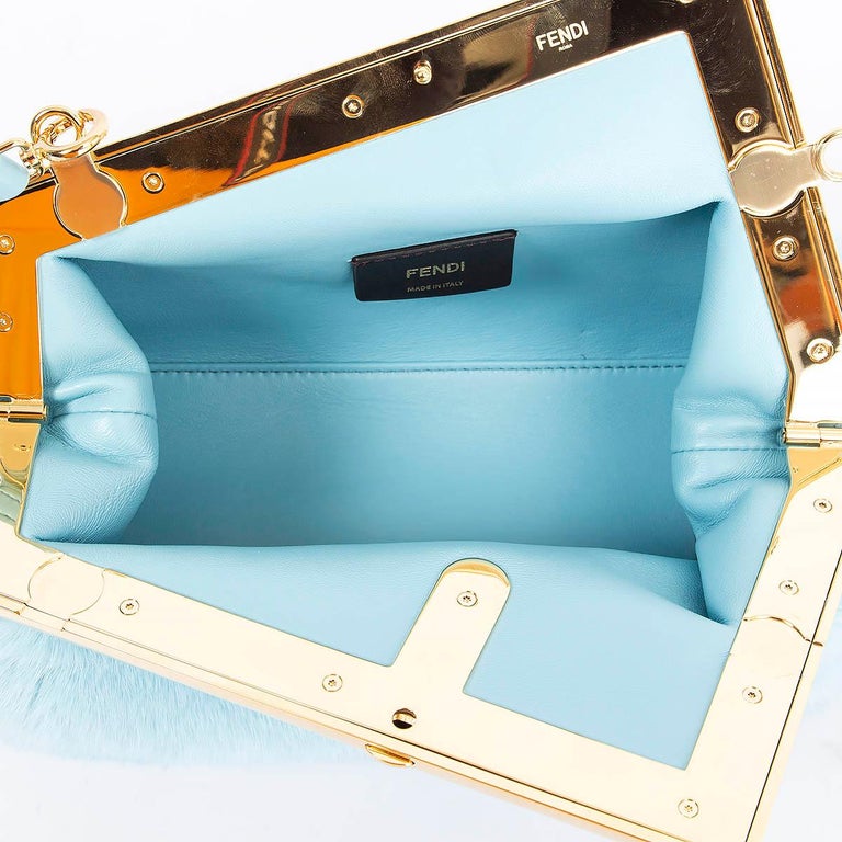 FENDI light blue MINK FUR FIRST SMALL Clutch Shoulder Bag For Sale at ...