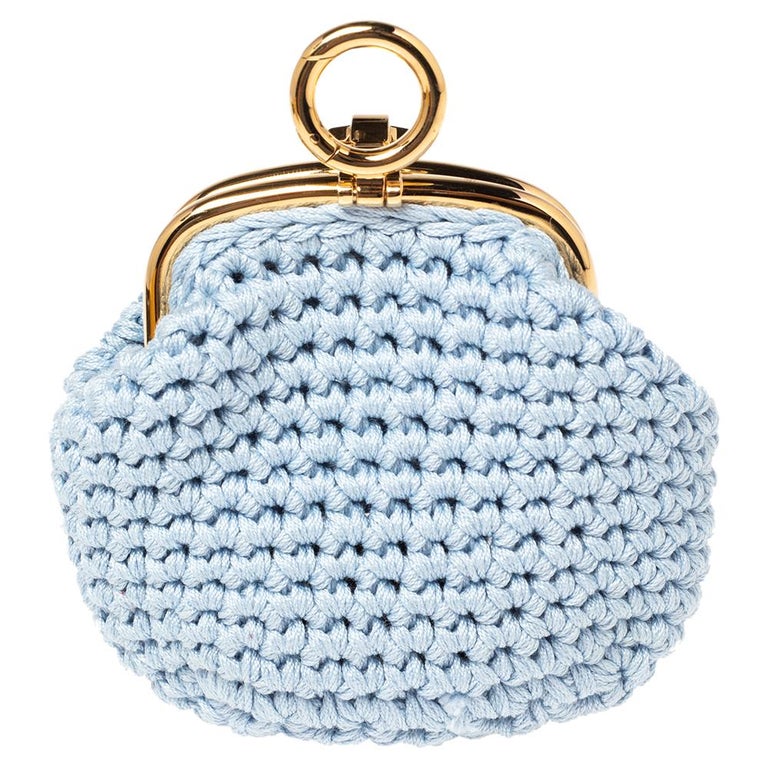 Fendi Light Blue Woven Fabric Framed Coin Purse For Sale at 1stDibs